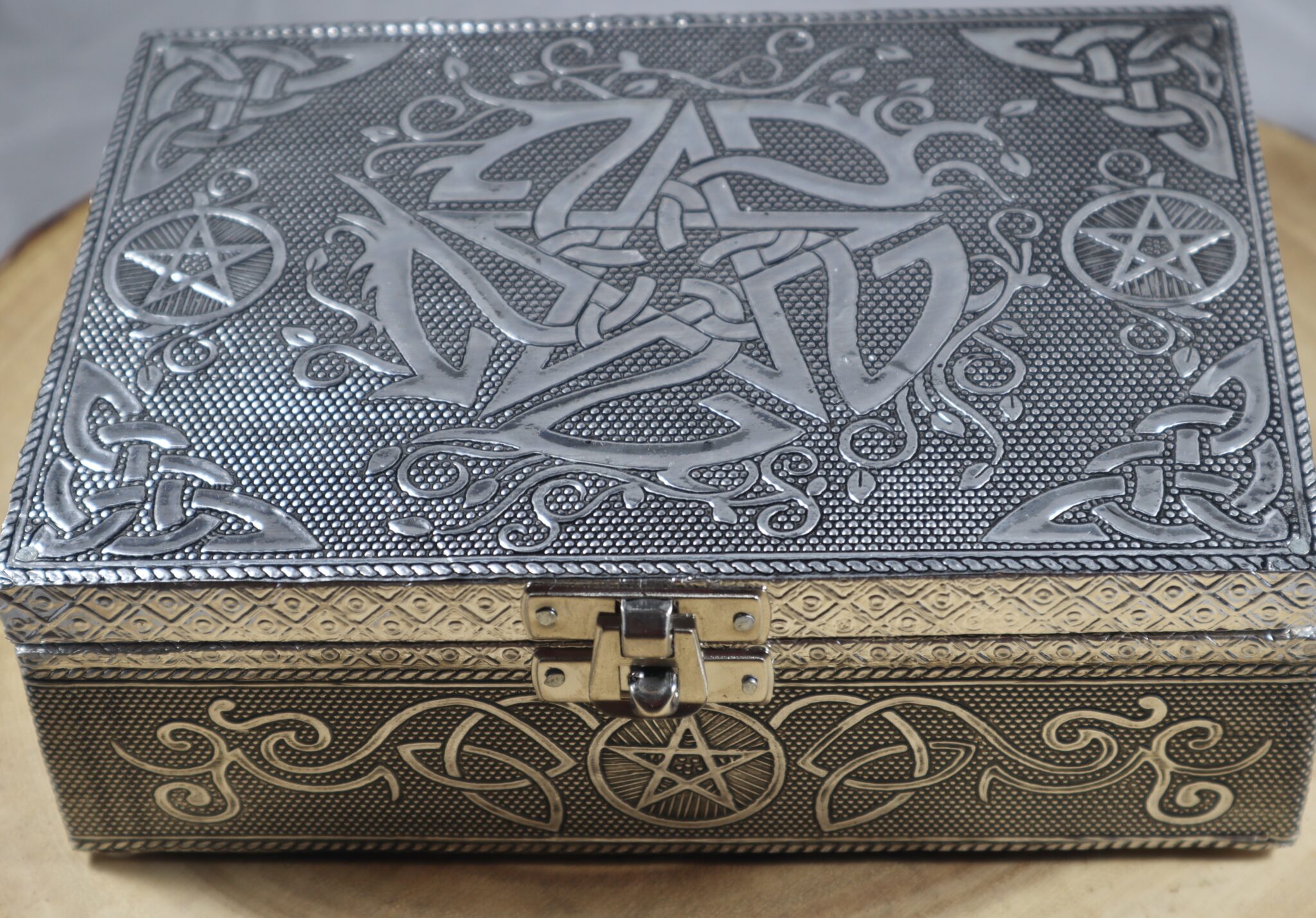 Pentagram Metal Over Wood Box | Earths Curious Goods